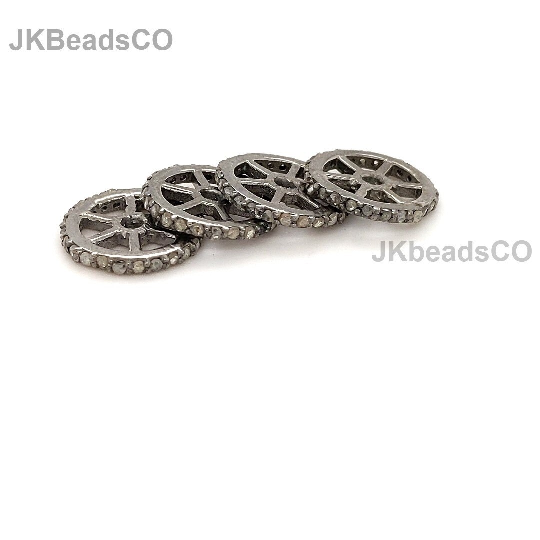 Pave Diamond Rondelles Spacer Beads Findings Silver Sterling - Etsy