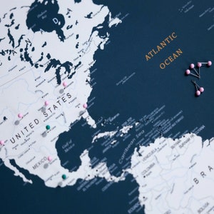 Push Pin World Map Canvas – Framed or Poster – Travel Map Gift With ...