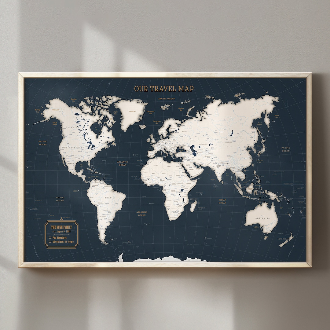 Push Pin World Map, Framed Large Travel Map With Pins - Etsy