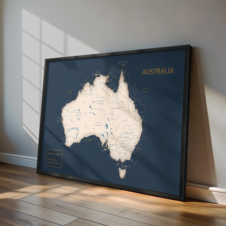 Custom Australia Map – Push Pin Travel Map, Framed Wall Art Gift - Etsy