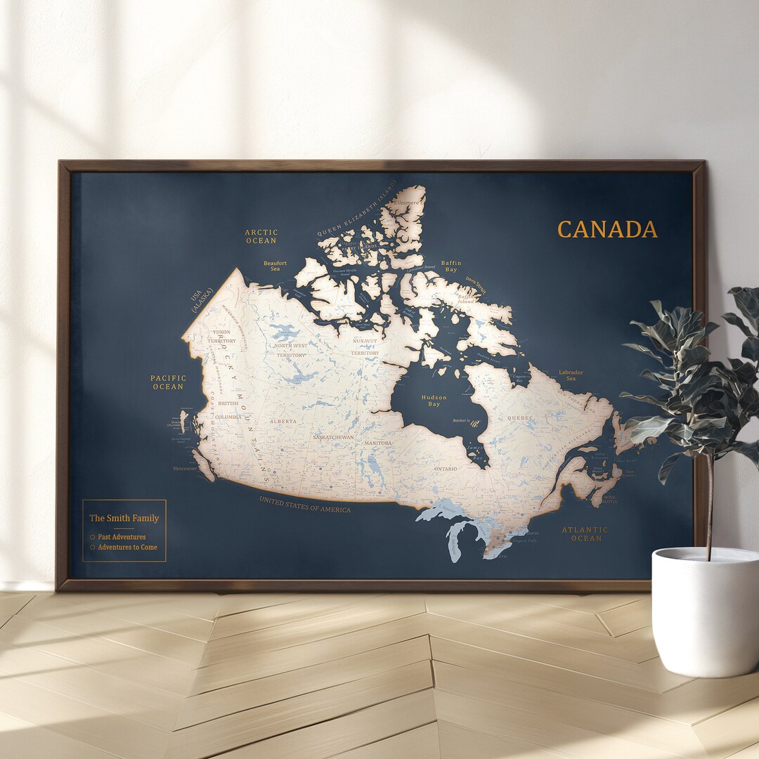 Canada Map, Push Pin Canada Map, Framed Large Custom Map, Gift for ...