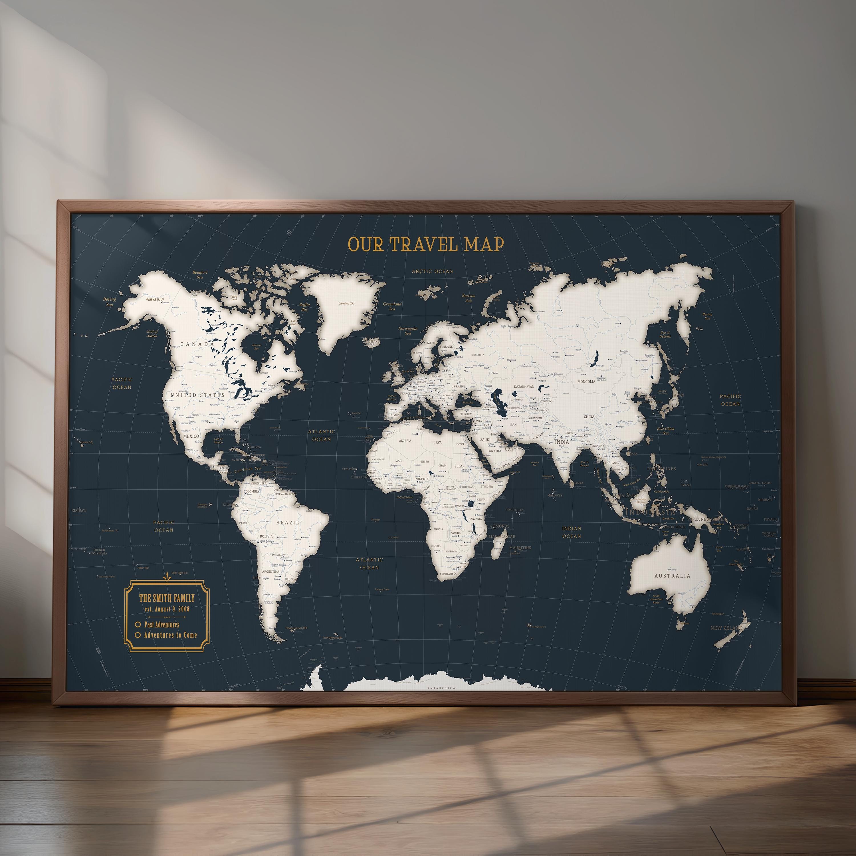 Push Pin World Map Canvas – Framed Travel Pin Board Wall Art - Etsy