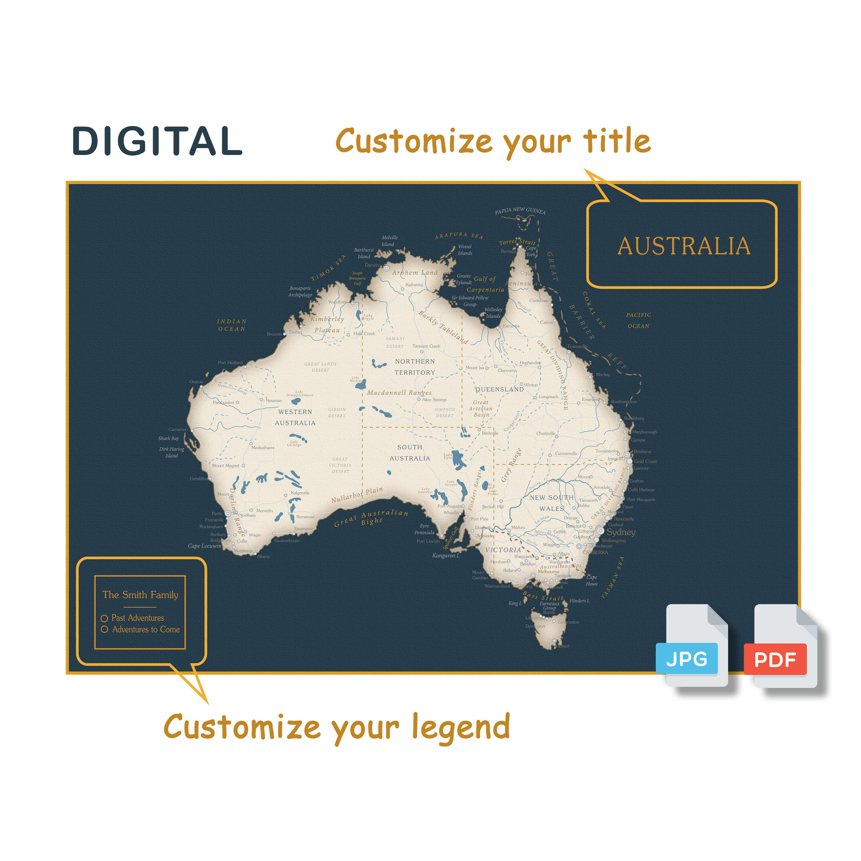 Australia Digital Printable Map, Format Jped PDF for Download - Etsy