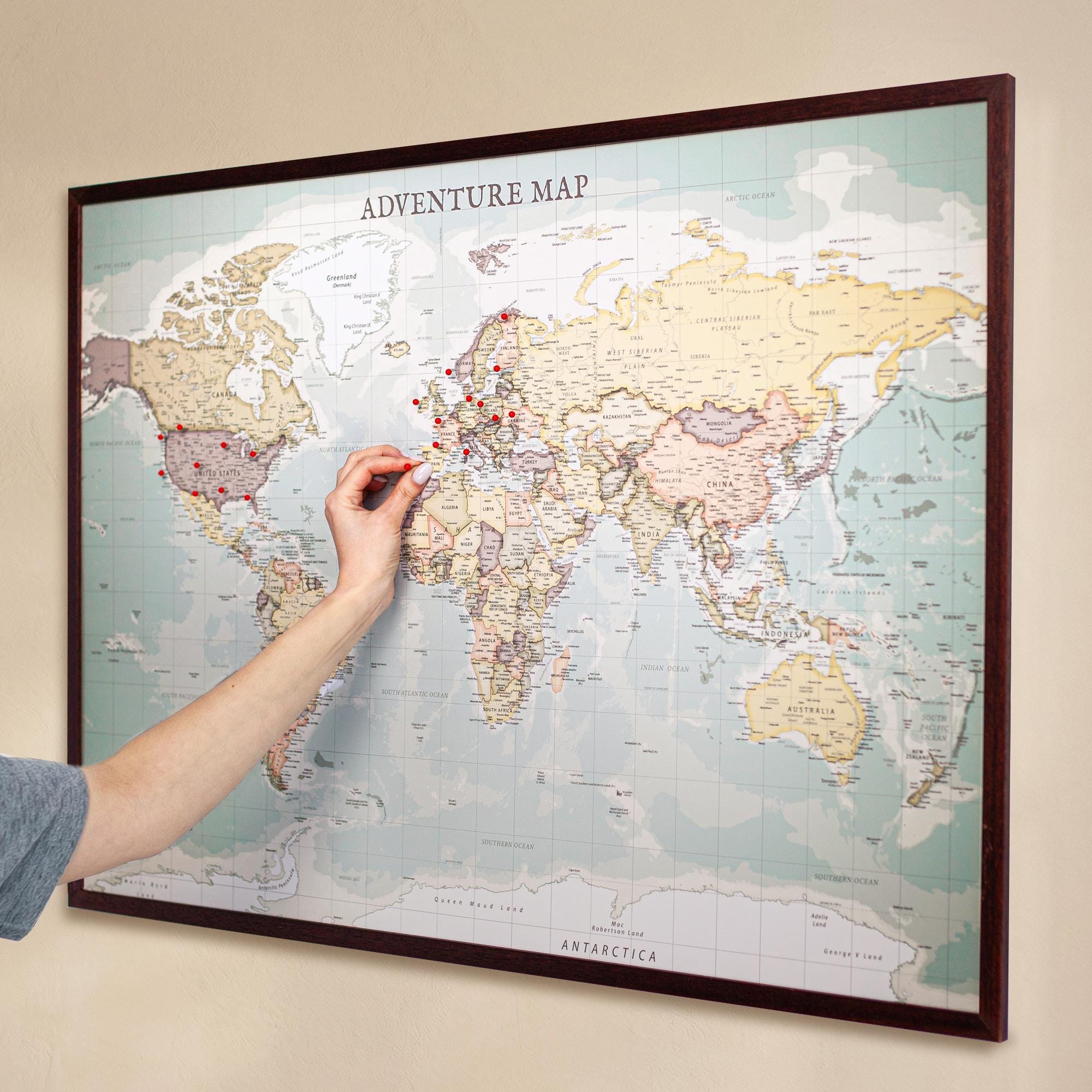 Push Pin World Map Travel Tracker - Map With Pins for Visited Places - Etsy