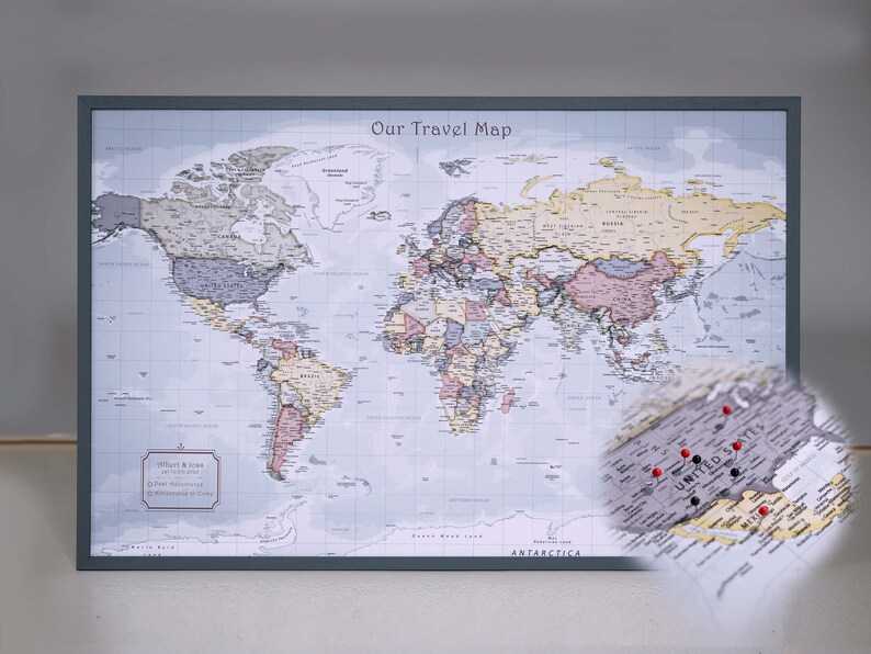 Push Pin World Map Travel Framed Personalized Map - Etsy