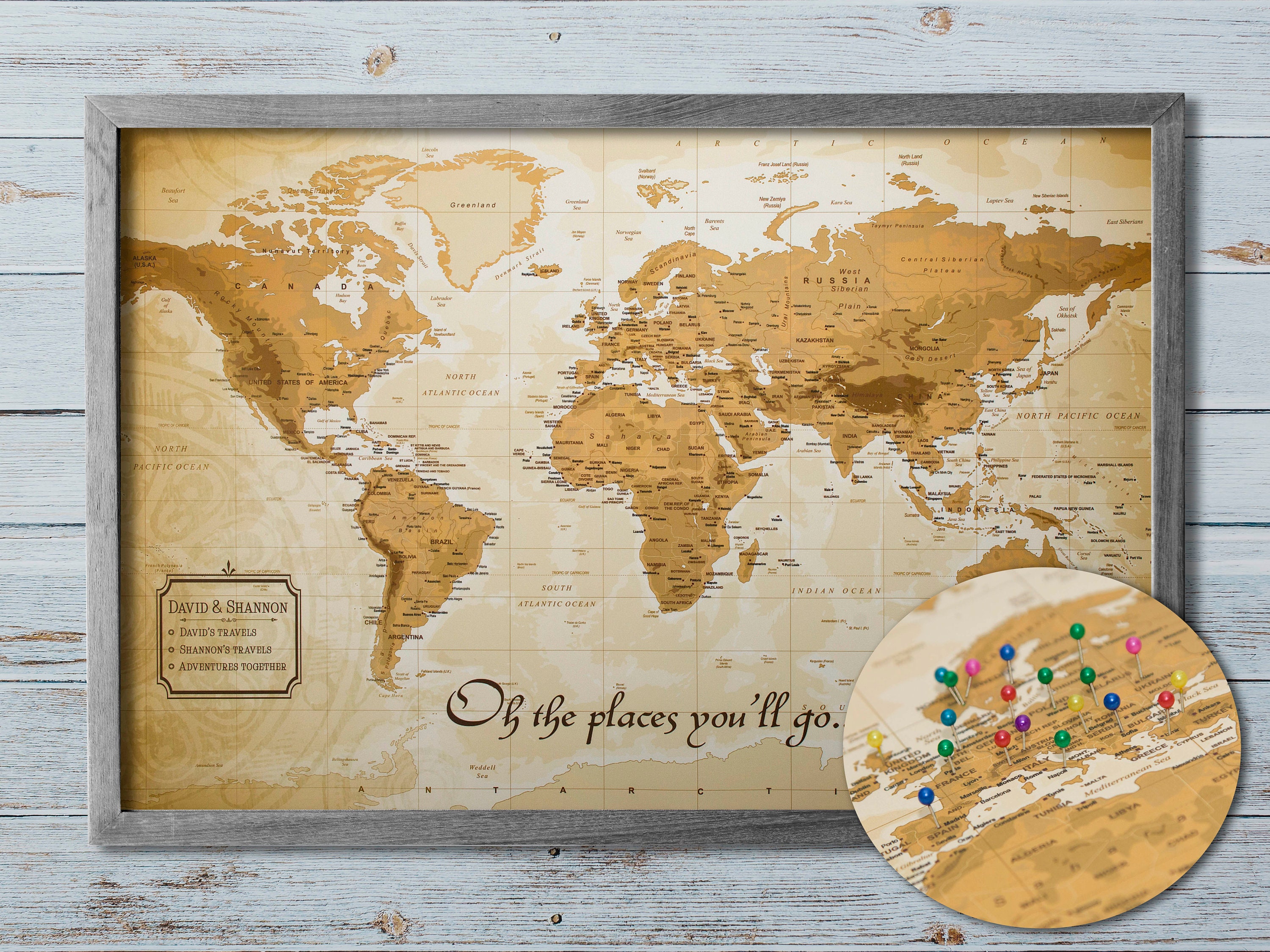Push Pin Maps Large Maps Personalized Pin Map Framed Maps | Etsy
