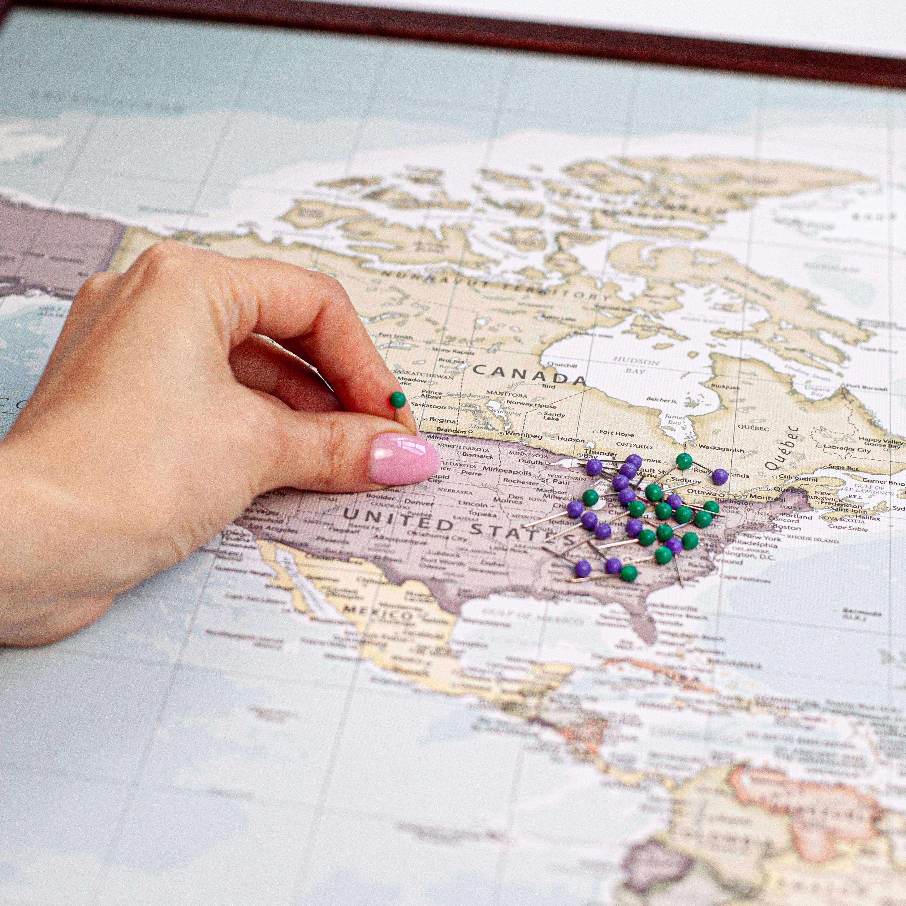 Push Pin World Map Travel Tracker - Map With Pins for Visited Places - Etsy