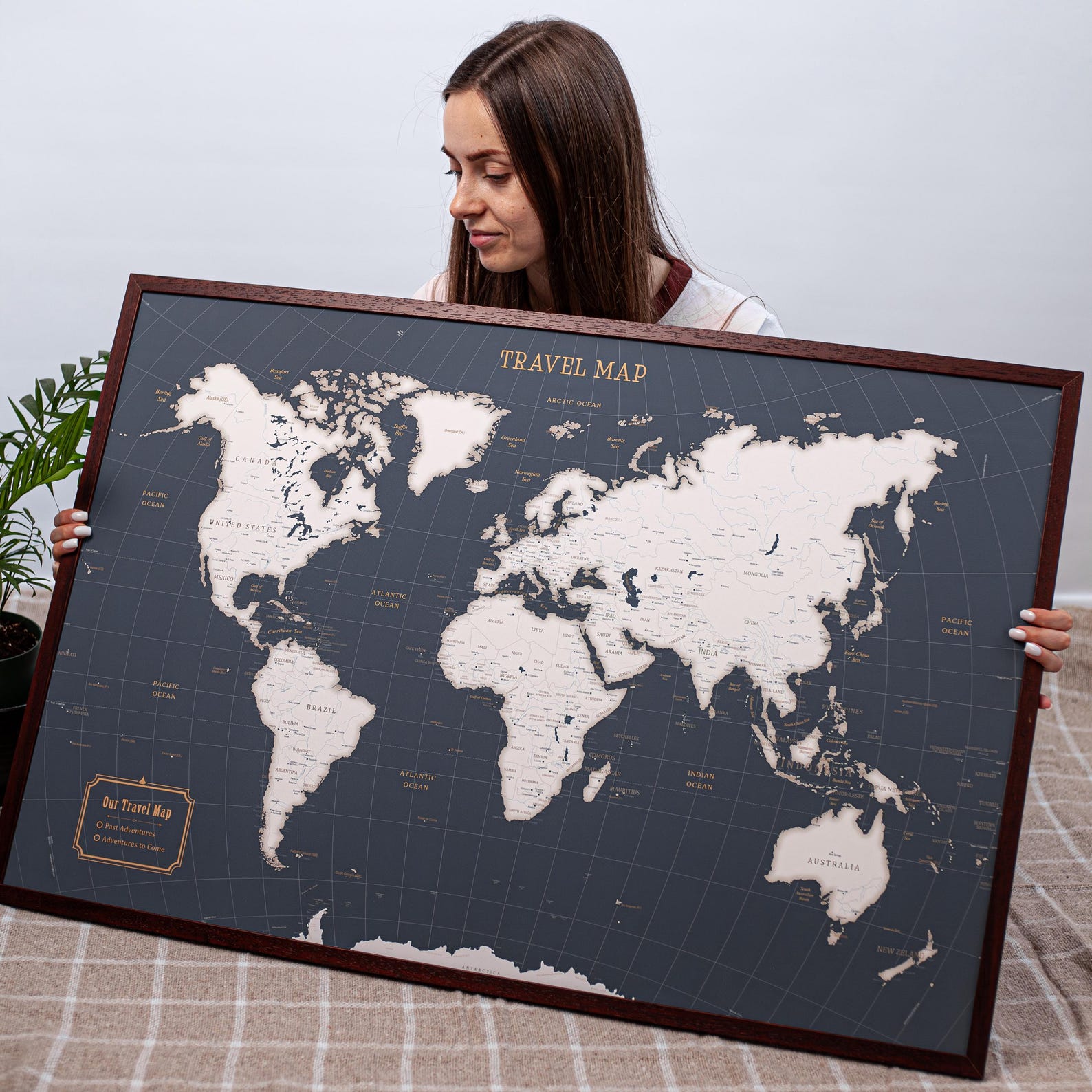 World Push Pin Map Canvas – Framed Travel Map, Personalized Wall Art ...