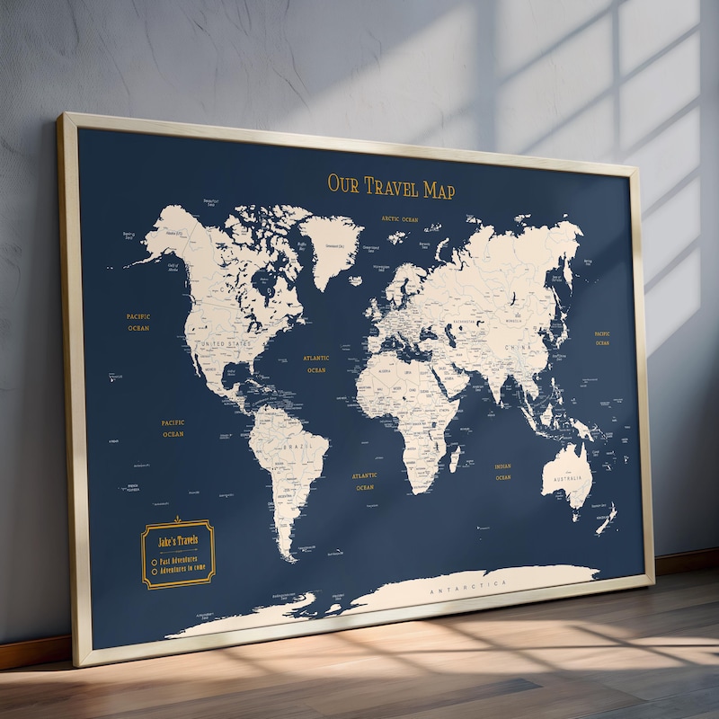 World Pin Map White Frame - Etsy