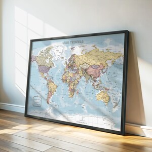 Canvas Push Pin World Map Detailed Wall Art and Pinnable Travel Tracker ...