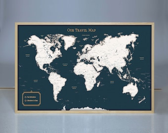 World Map Push Pin Pin Board Framed Personalized Map Wall Decor 24 X 36 ...