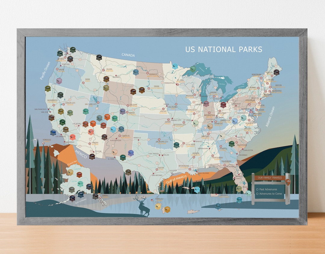 National Parks Travel Map With Pins, Gift for Traveler - Etsy