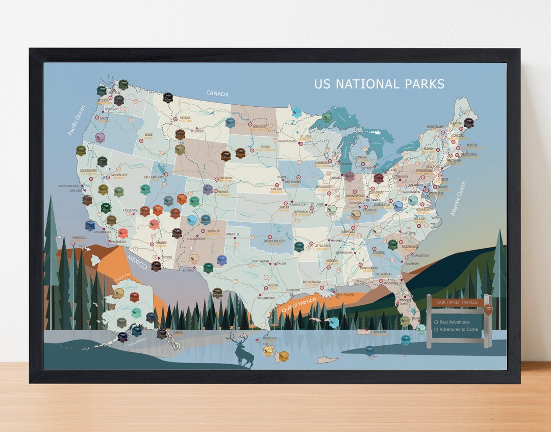 National Parks Push Pin Map, US Parks Travel Map Gift for Hiker - Etsy