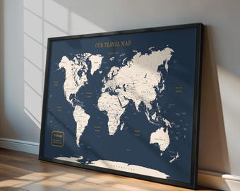 Push Pin Travel Map of World, Customized Map One Panel Pin Board ...