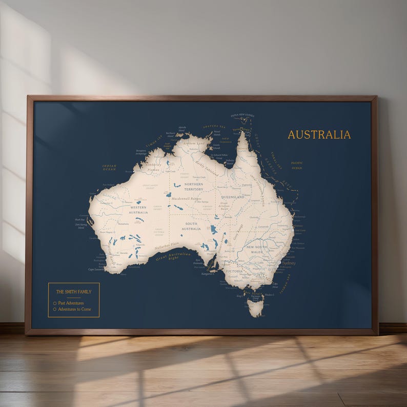 Custom Australia Map – Push Pin Travel Map, Framed Wall Art Gift - Etsy