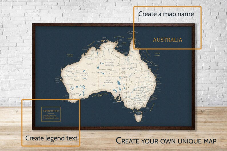 Australia Push Pin Map Australia Pin Map Personalised Push - Etsy