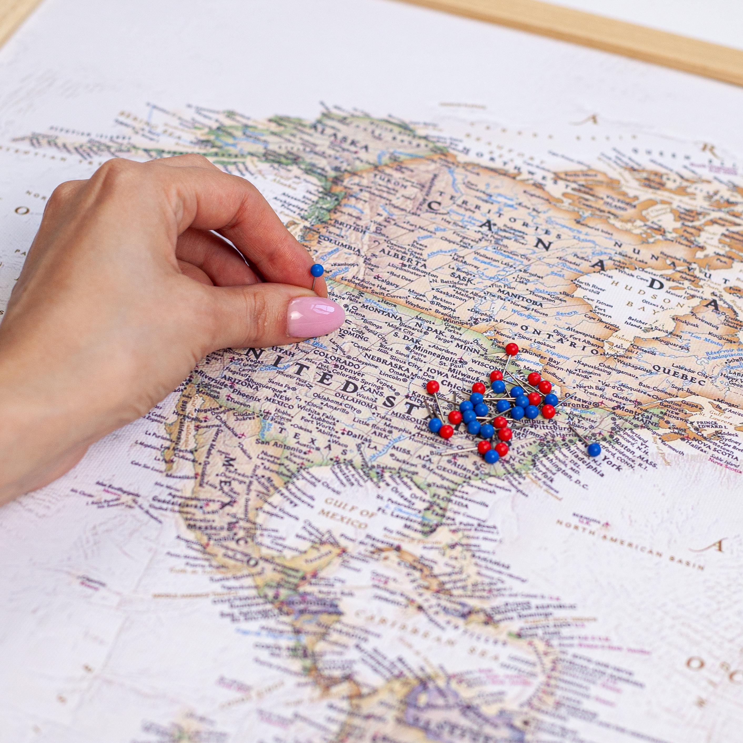 Push Pin World Map Canvas – Personalized Travel Map With Pins - Etsy