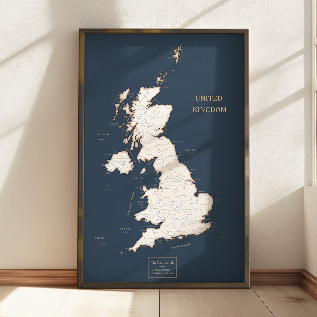 United Kingdom Push Pin Maps, British Isles Map Wall Art - Etsy