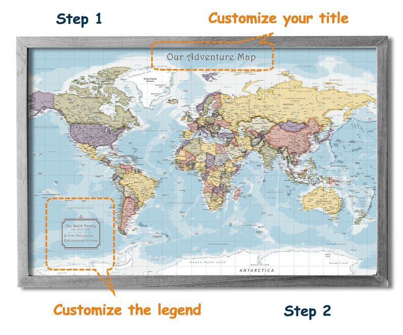 World Map Push Pin Map Framed Push Pin Map World Map Push - Etsy