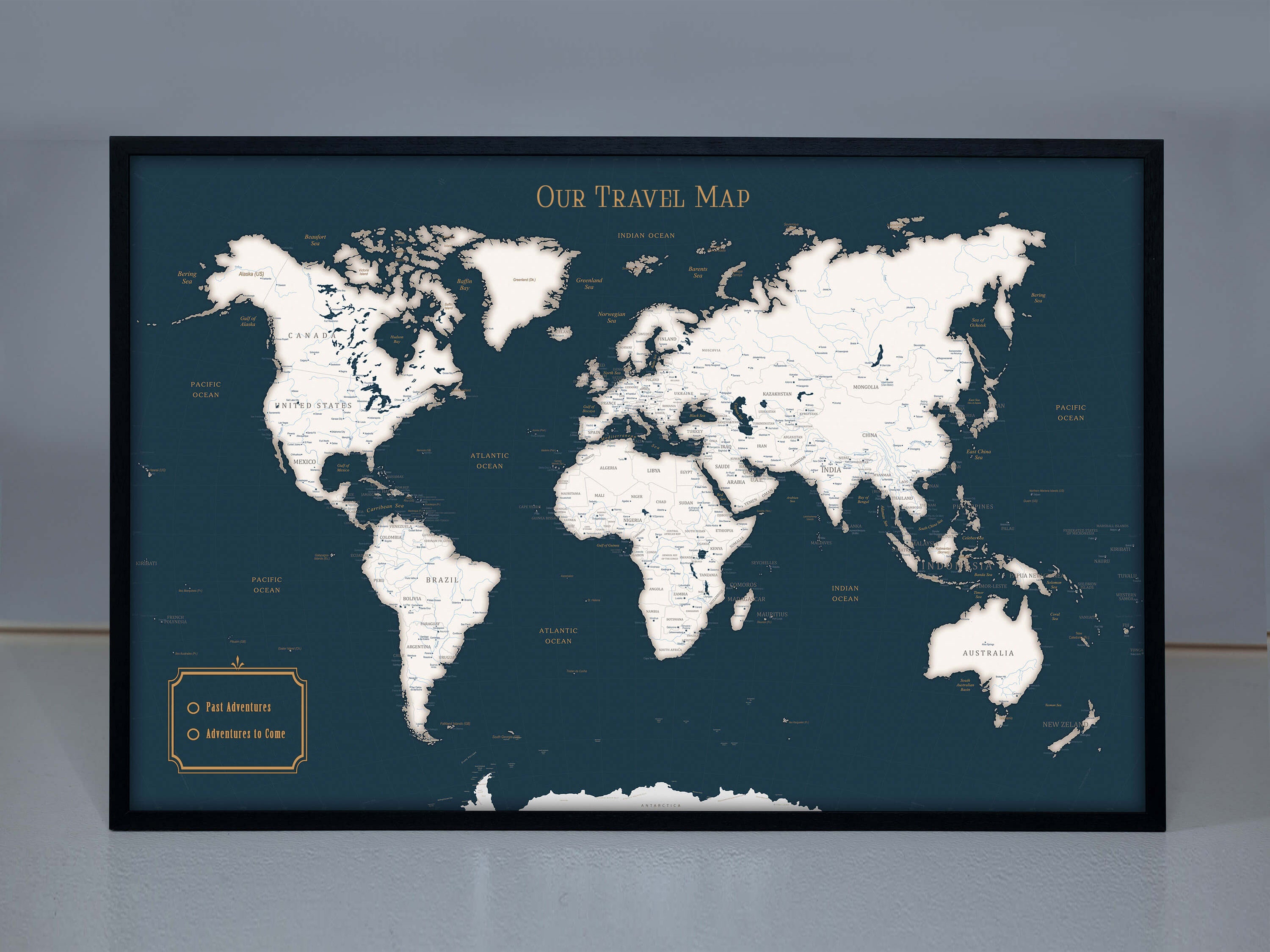Push Pin World Map Canvas Framed Map Wall Art - Etsy Australia