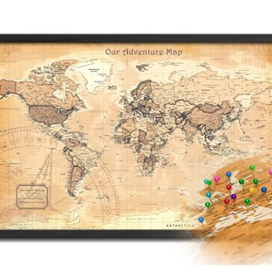 World Map Pin Board, Push Pin Travel Maps - Etsy