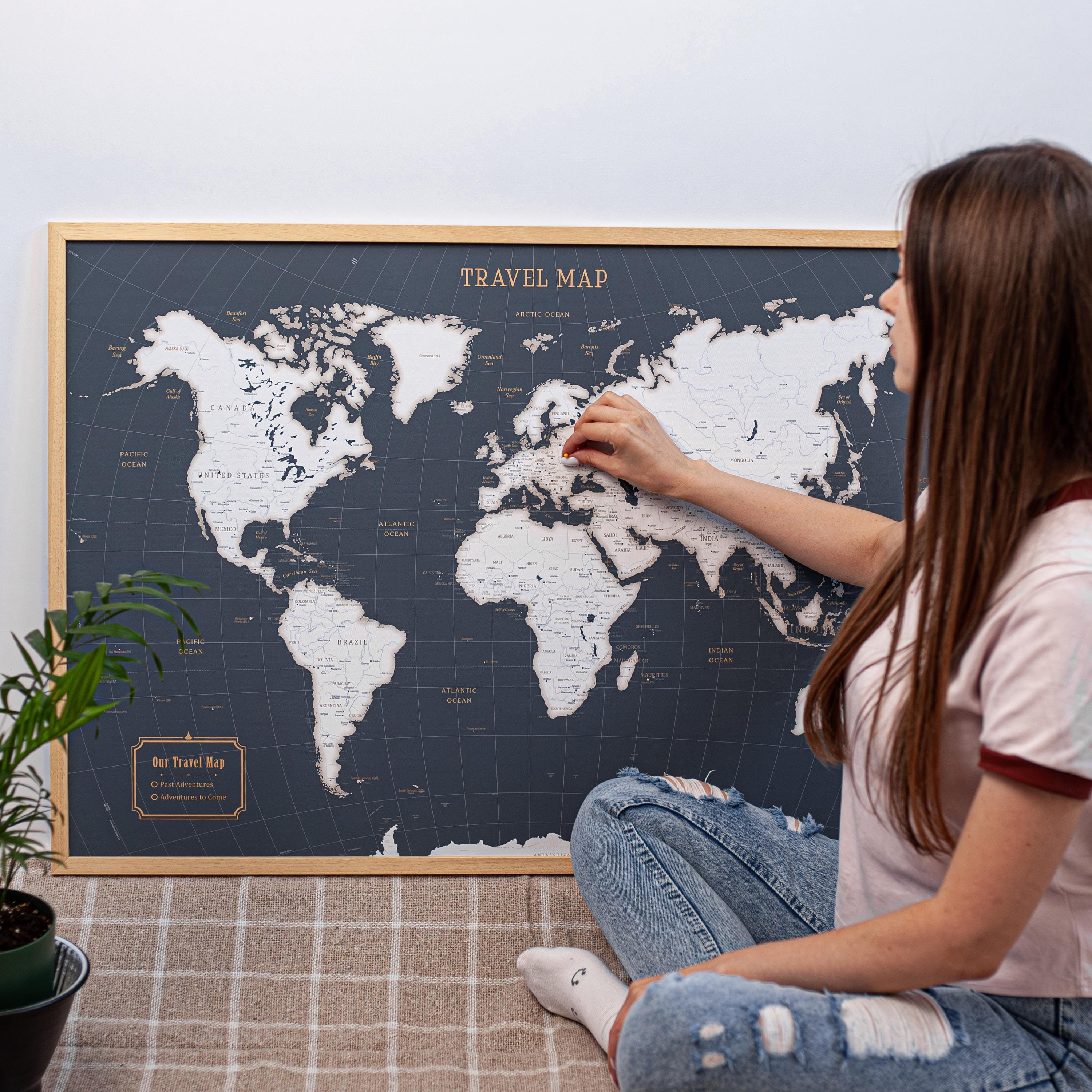 Framed Push Pin World Map – Travel Map With Pins - Etsy
