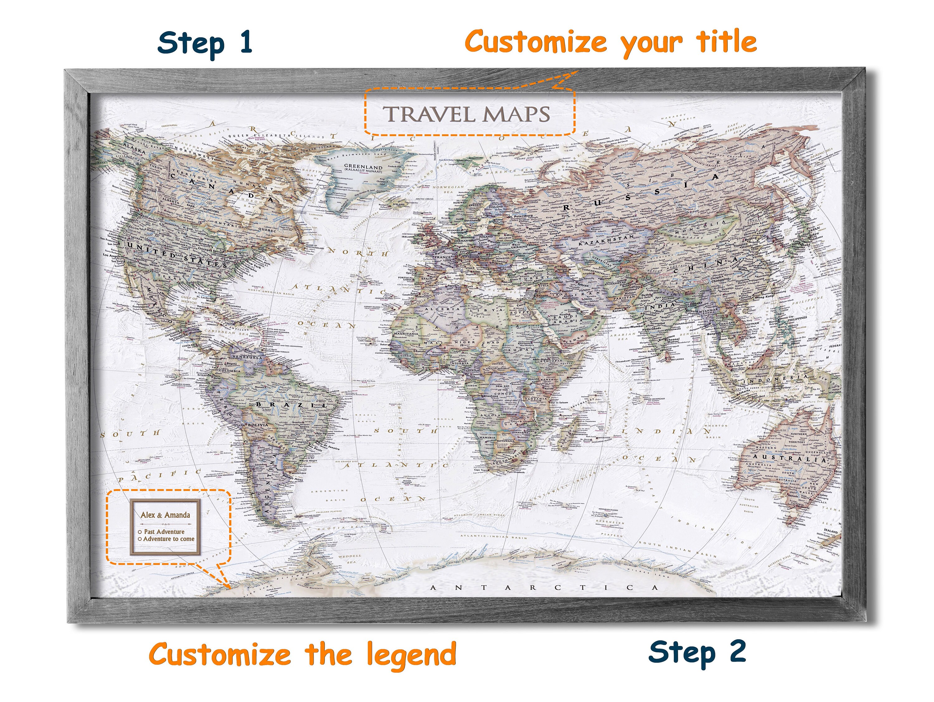 Personalized World Maps Push Pin Map Map to Mark Travels | Etsy