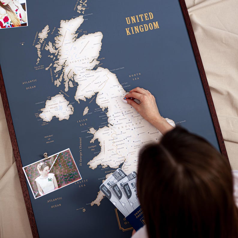 UK Push Pin Map – England Travel Wall Art, Personalized United Kingdom ...