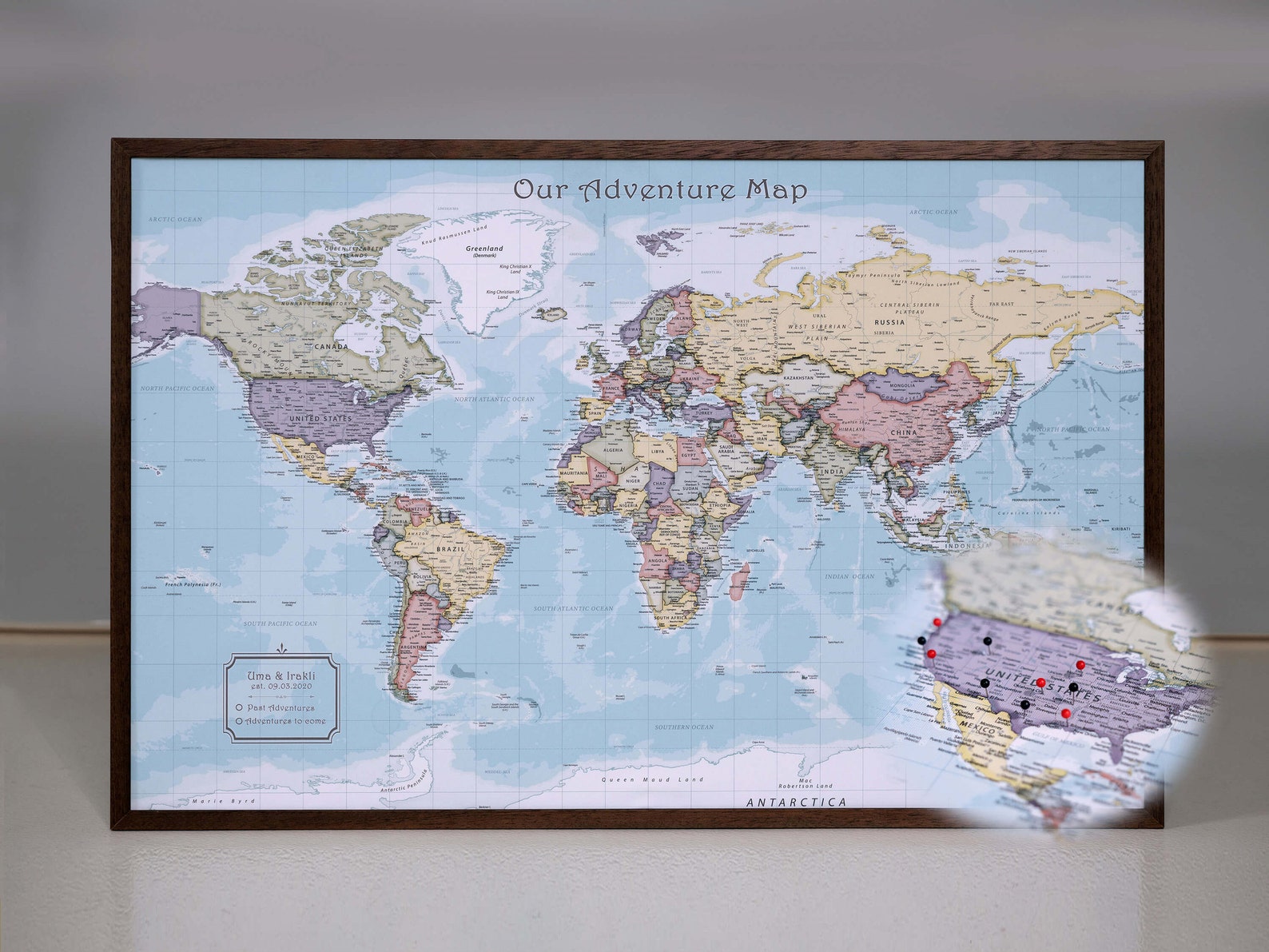 Personalized Travel Map Push Pin World Map Framed Large - Etsy