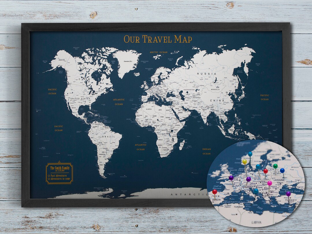 World Map Push Pin World Pin Map Custom Map Wall Art - Etsy