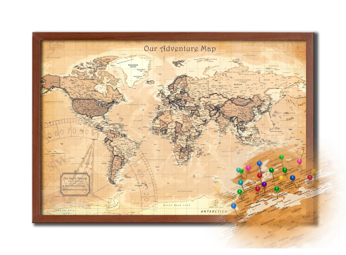 World Map Wall Art Large Push Pin Map World Map Canvas | Etsy