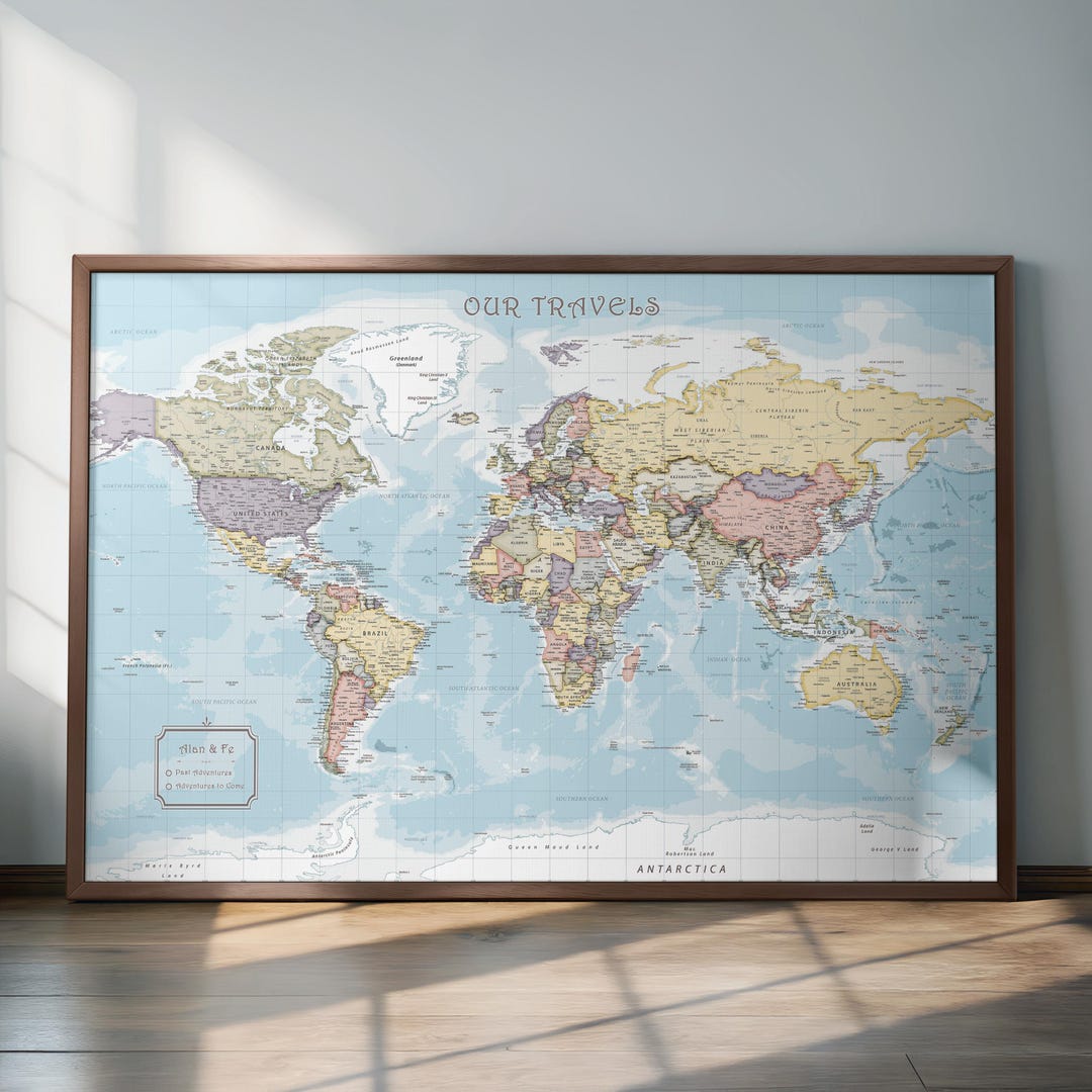 Personalized Push Pin World Travel Map: Framed Custom Adventure Tracker ...