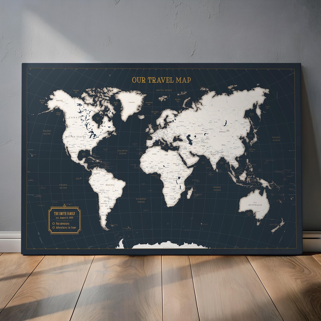 Personalized Push Pin World Map: Canvas Travel Tracker, Couple's Gift ...