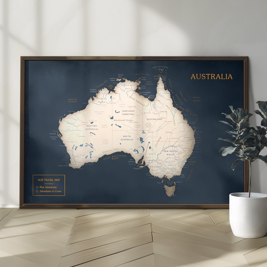 Map of Australia, Push Pin Travel Map Wall Art, Large Custom Australia ...