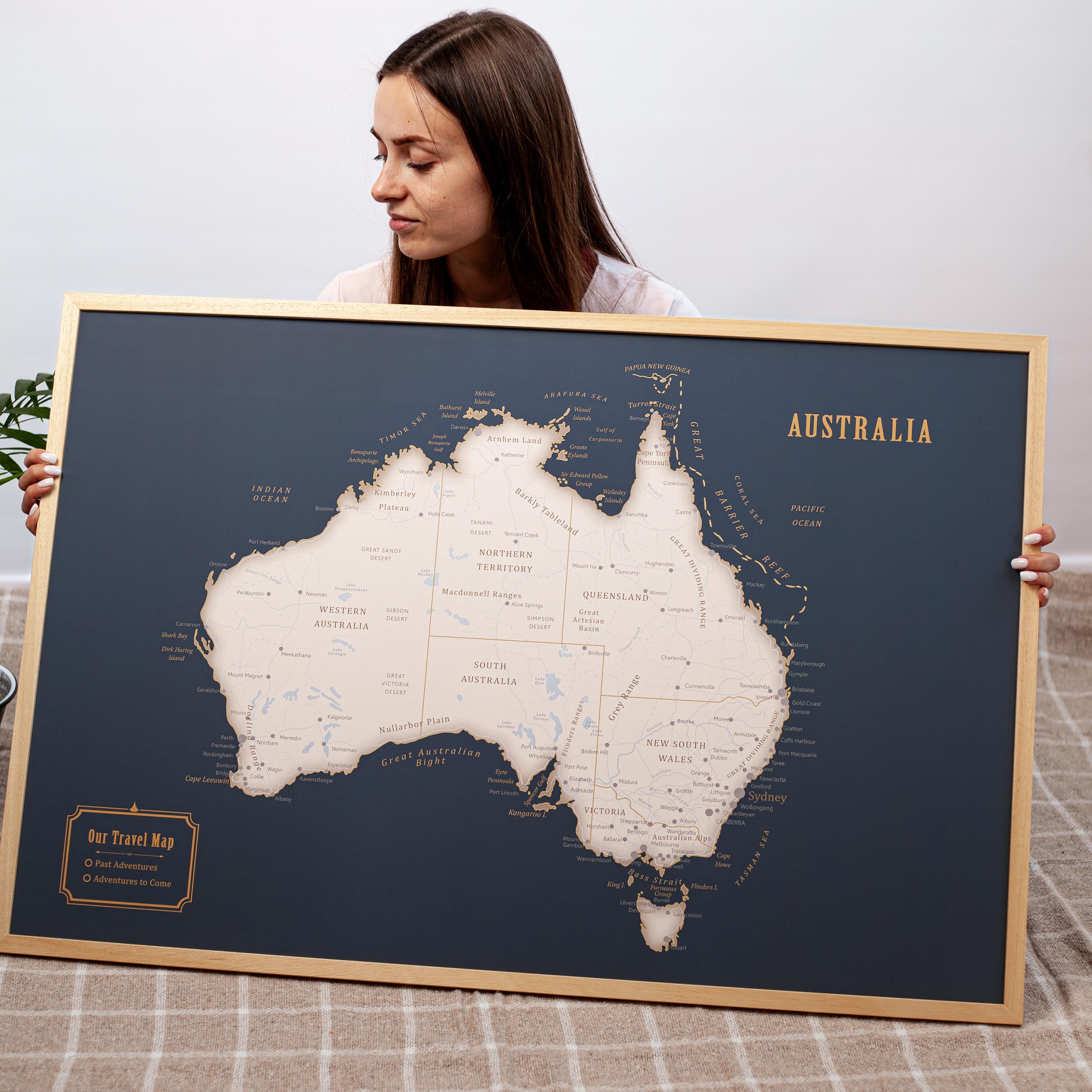Custom Australia Push Pin Map – Personalized Travel Gift, Framed Wall ...
