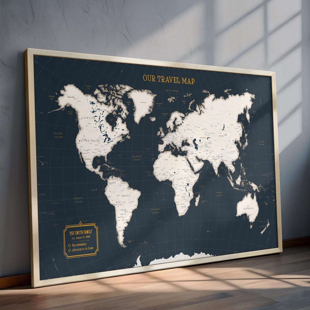 Framed Push Pin World Map – Travel Map With Pins - Etsy