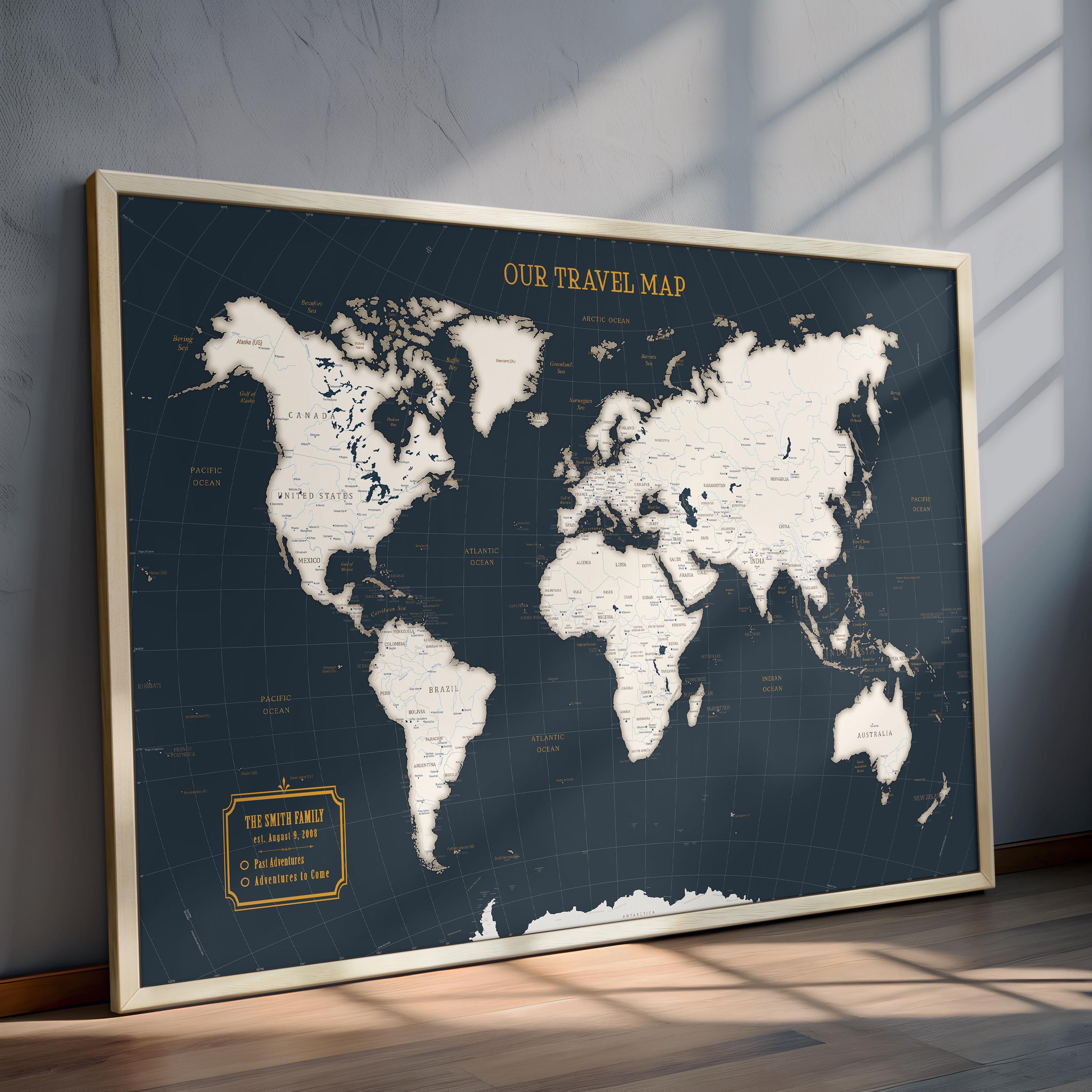 Framed Push Pin World Map – Travel Map With Pins - Etsy
