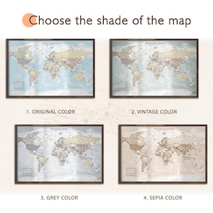 Canvas Push Pin World Map Detailed Wall Art and Pinnable Travel Tracker ...