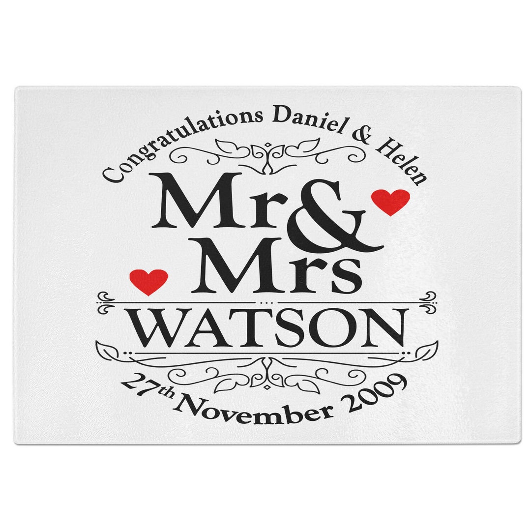 Personalised Congratulations Mr & Mrs... Tempered Glass Chopping Board ...