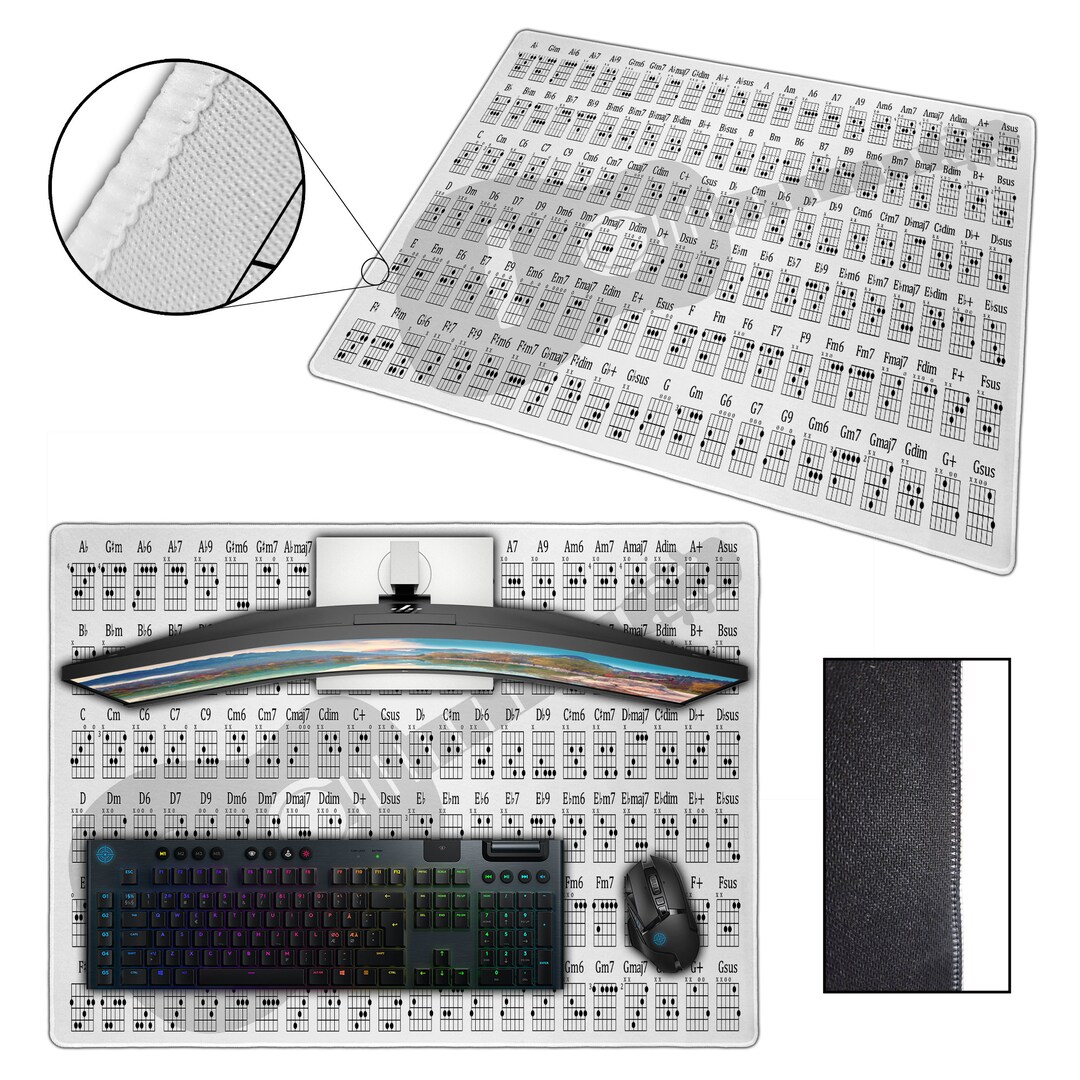 XL Guitar Chords Chart Computer PC Gaming Mousemat With Stitched Border ...