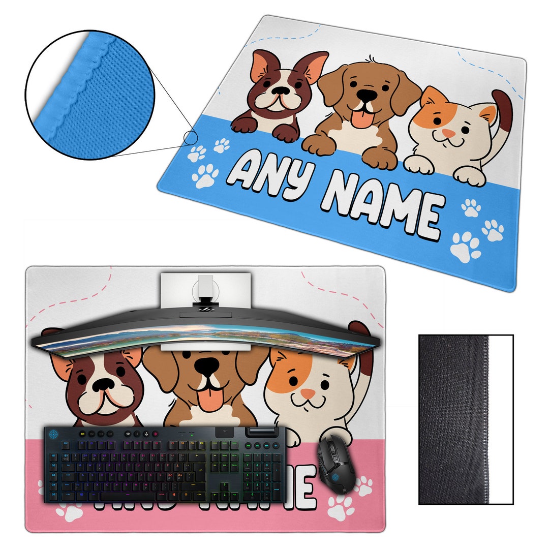 XL Personalised Any Name Cute Pets PC Gaming Mousemat W/ Stitched ...