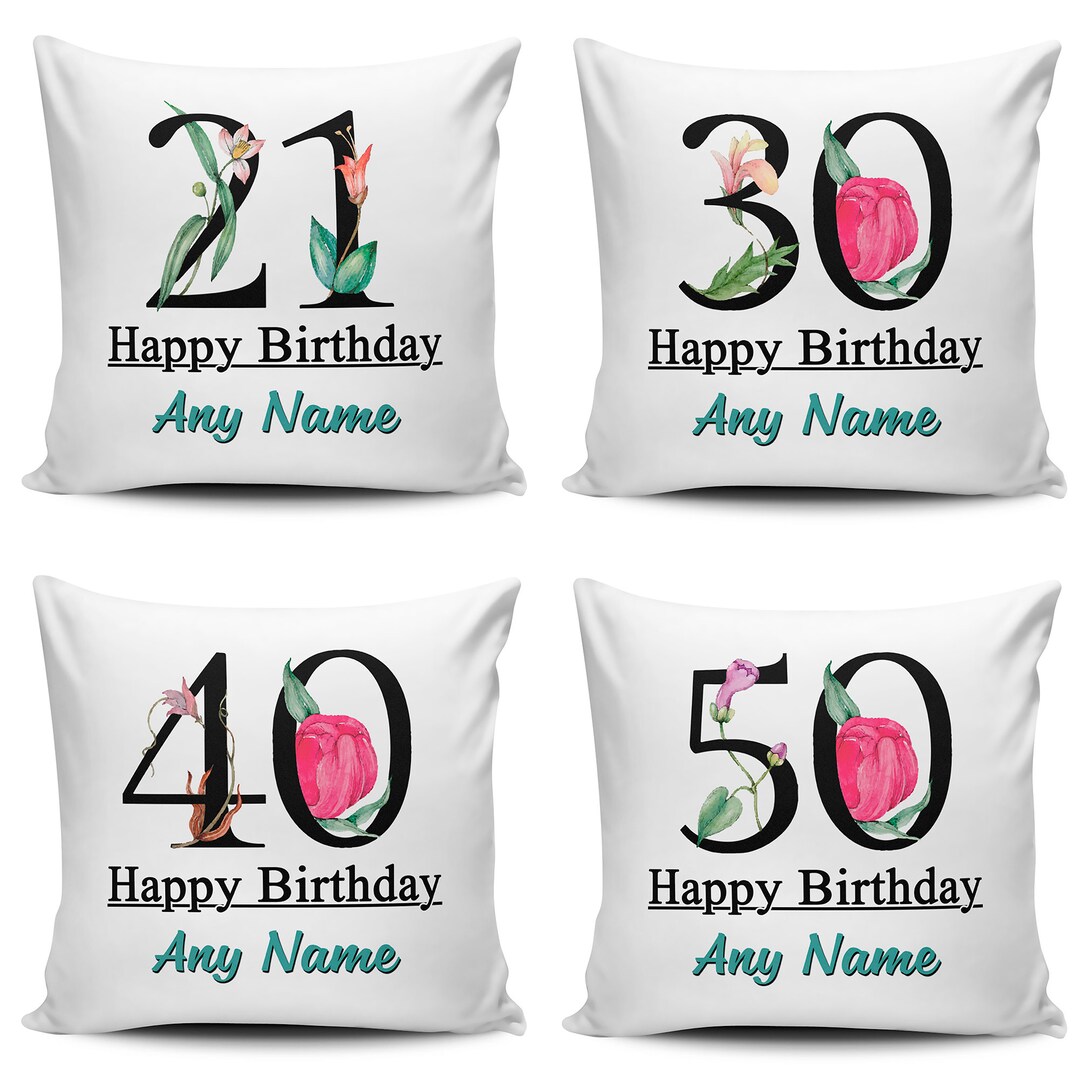 Personalised Any Name & Age Happy Birthday Elegant Floral Water Colour ...