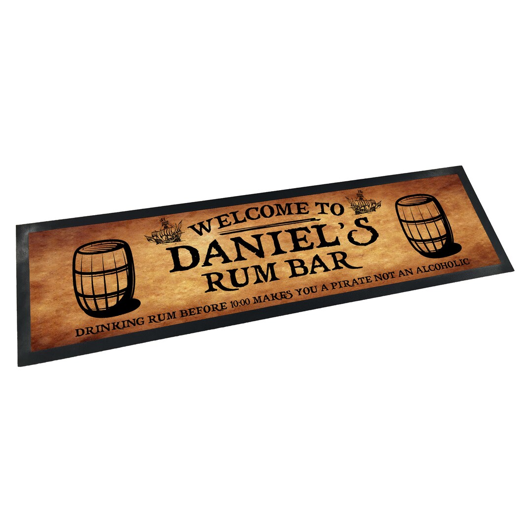 Personalised Welcome to Any Name's Rum Bar pirate Rubber Bar Runner/bar ...