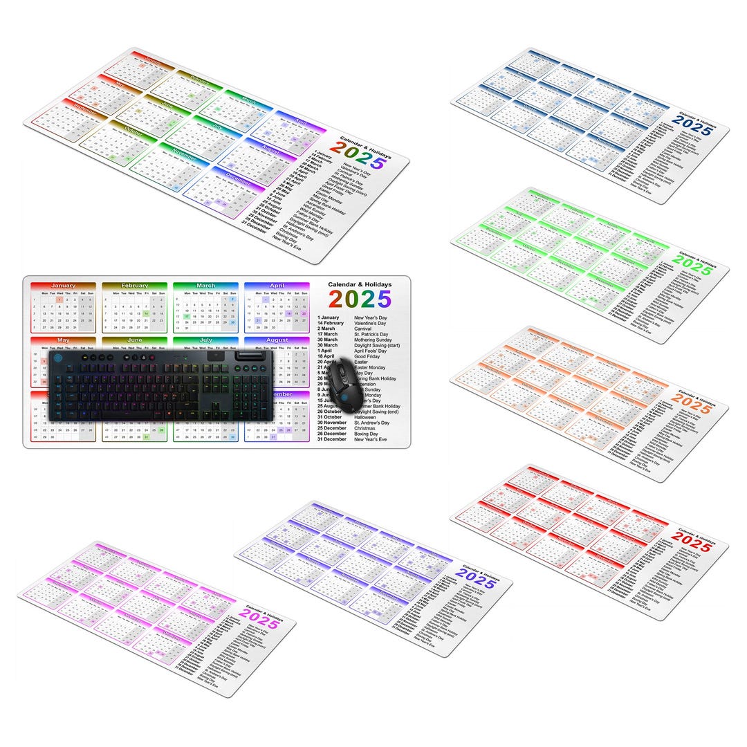 XXL Calendar & Holidays 2025 Computer PC Gaming Mousemat various ...