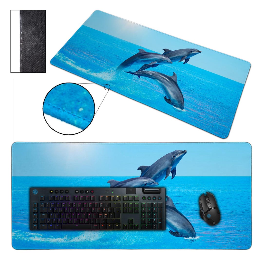 XXL Premium Dolphins Computer PC Gaming Mousemat With Stitched Border ...