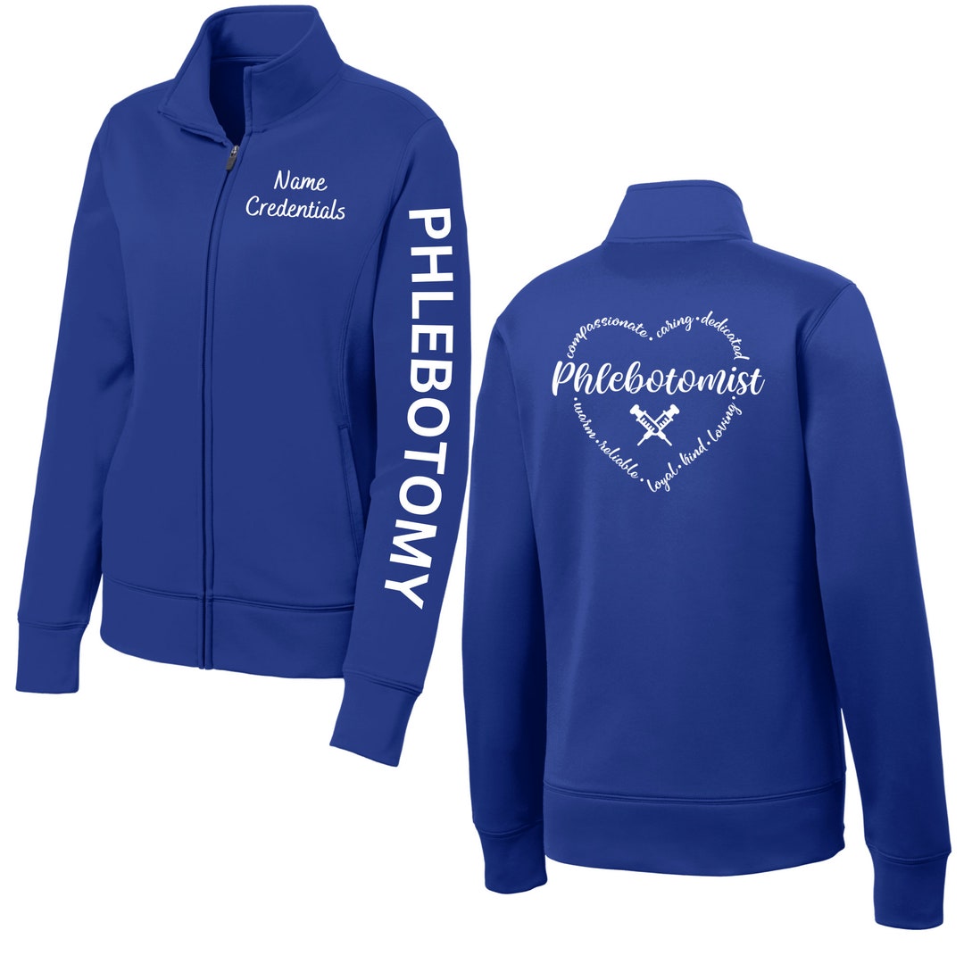 Phlebotomist. Phlebotomy Jacket. Polyester Fleece. White Print. Nursing ...