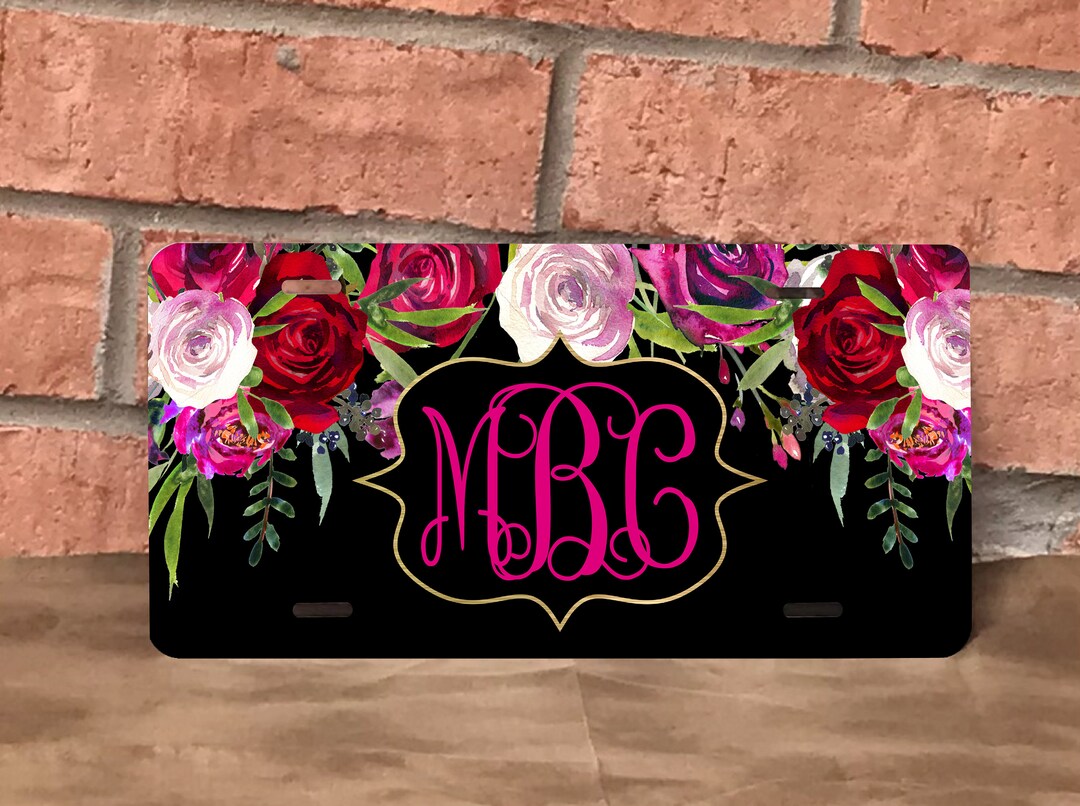 Rose Print License Plate,black,pink Rose,red Rose,custom License Plate ...