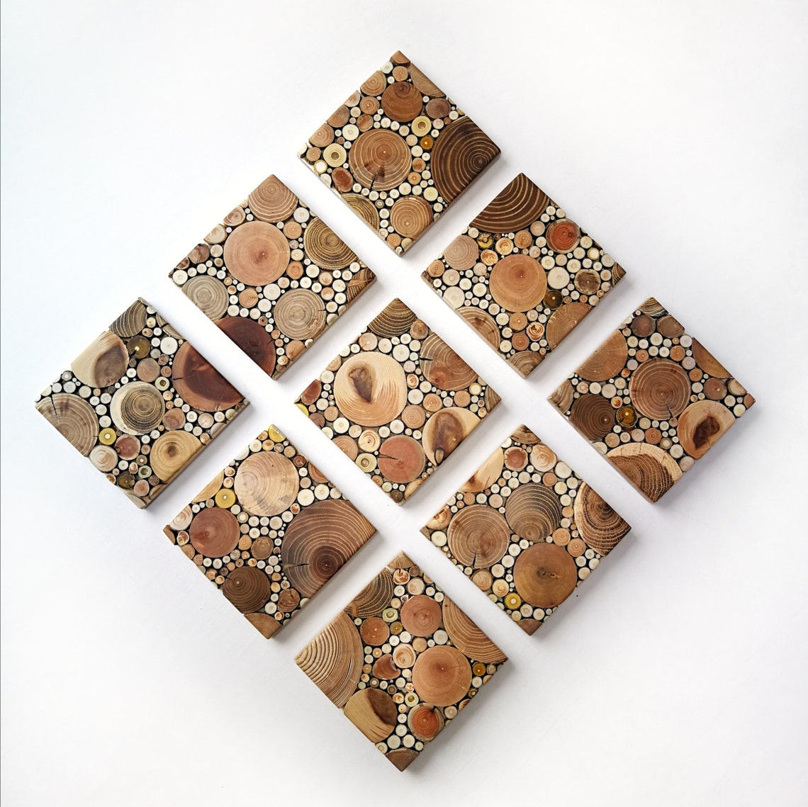 Set of 9 Wood Wall Tiles/ Geometric Wood Wall Decor/ Wood - Etsy