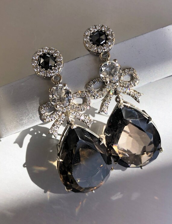 Smoky Quartz Earrings in Gold Lux Black Diamond Earrings Aquamarine Diamond Drop Earrings Victorian Style Chandeliers Smoky Topaz Earring Etsy
