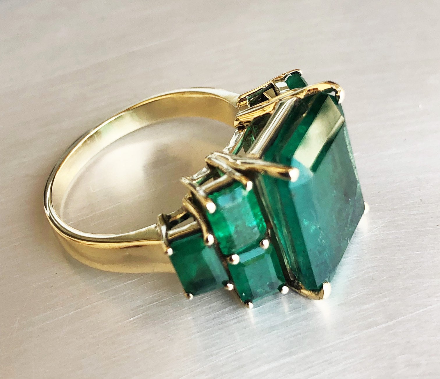 Art-deco Emerald Ring in Gold; Natural Emerald Ring; Huge Emerald Ring ...